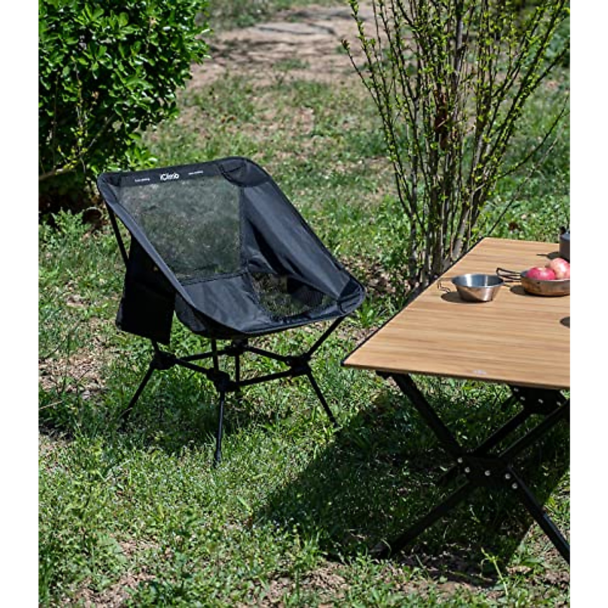 iClimb 2 Anti-Sinking Large Feet Chair and 1 Solo Mini Folding Table Bundle, Ultralight Compact for Two Person Outdoor Backpacking Hiking Camping Beach Concert