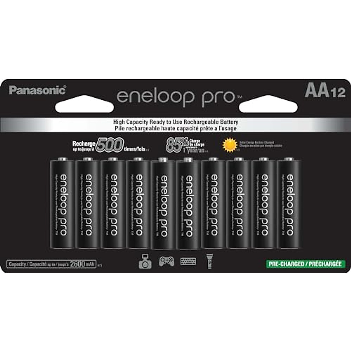 Eneloop Panasonic BK-3HCCA12FA pro AA High Capacity Ni-MH Pre-Charged Rechargeable Batteries, 12-Battery Pack