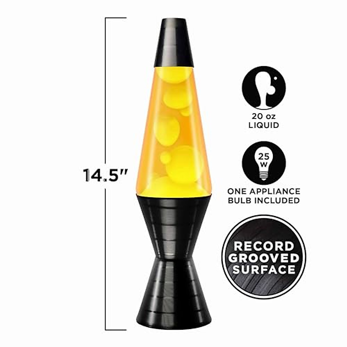 Lava® Lamp - 14.5'' Vinyl Record Grooved Base - The Original Motion Light - Yellow Wax and Orange Liquid - Item #2017