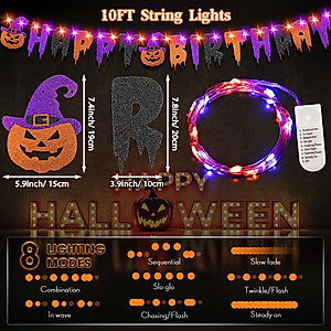 St Patrick's Day Happy Birthday Banner with Green Light, Glitter Irish Shamrock Hat LED Decorations, 8 Modes 10 Feet String Light Party Supplies(Pumpkin)