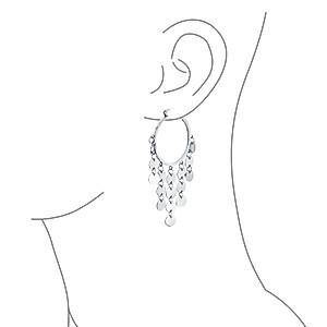 Bohemian Sequin Coin Disc Dangle Chandelier Round Hoop Chandelier Earrings For Women Silver Tone Stainless Steel 3Inch