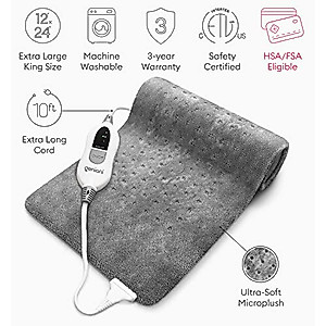 GENIANI XL Heating Pad for Back Pain & Cramps Relief, FSA HSA Eligible, Auto Shut Off, Machine Washable, Heat Pad, Holiday Gifts for All, Gifts for Women, Gifts for Men, Heat Patch (Tabby Gray)