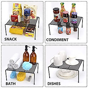 Set of 2 Mesh Kitchen Shelves Cabinet Storage Shelf Rack (13.1 x 10.2 Inch) ，Kitchen Bathroom Pantry Cupboard Desk Home Office, Fridge, Cabinet, Bathroom Cupboard, Non-Slip Plastic Feet (2, Black)