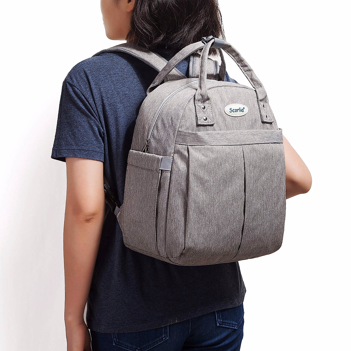 Scorlia Insulated Lunch Bag Cooler Backpack, Convertible Lunch Tote with Side pockets, Tall Reusable lunch Box Container with Drinks Holder for Work, Office, Beach, Picnic-Grey