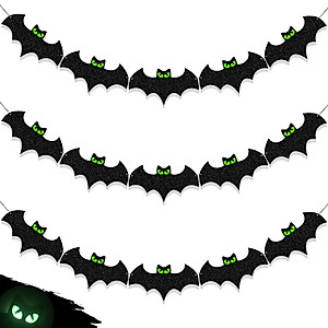 Tinbax Halloween decorations - Glow Eyes Bats Banner for Halloween Bats Decor (Pre-Strung)