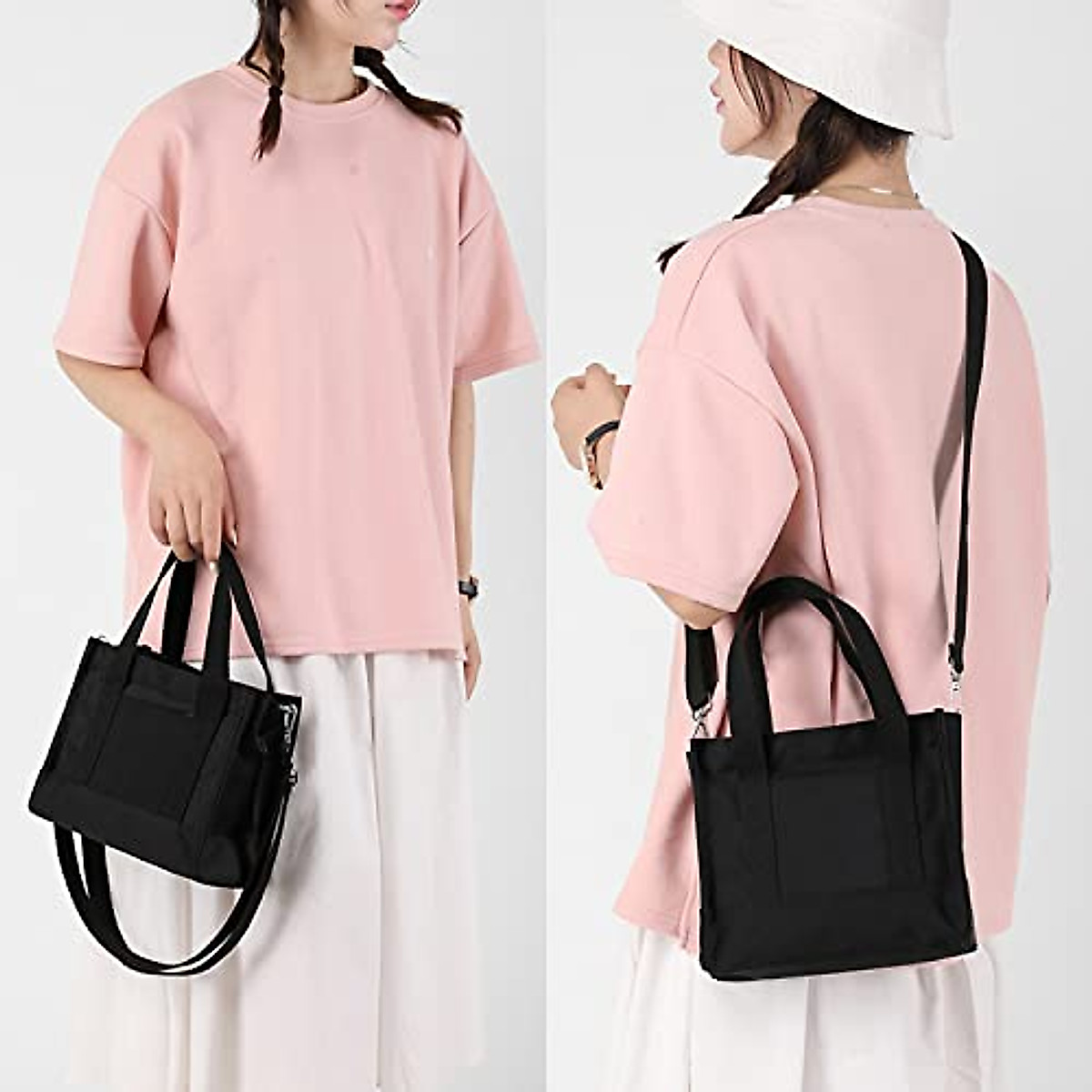 MINKARS Mini Tote Bag for Women Canvas Crossbody Purse, Black 9”