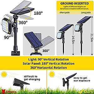 ROSHWEY Solar Lights Outdoor, 22 LED 700 Lumens Bright Solar Powered Flood Lights Waterproof Spotlight Outside Lights for Garden, Driveway, Pathway, Walkway - Cool White, 2 Pack