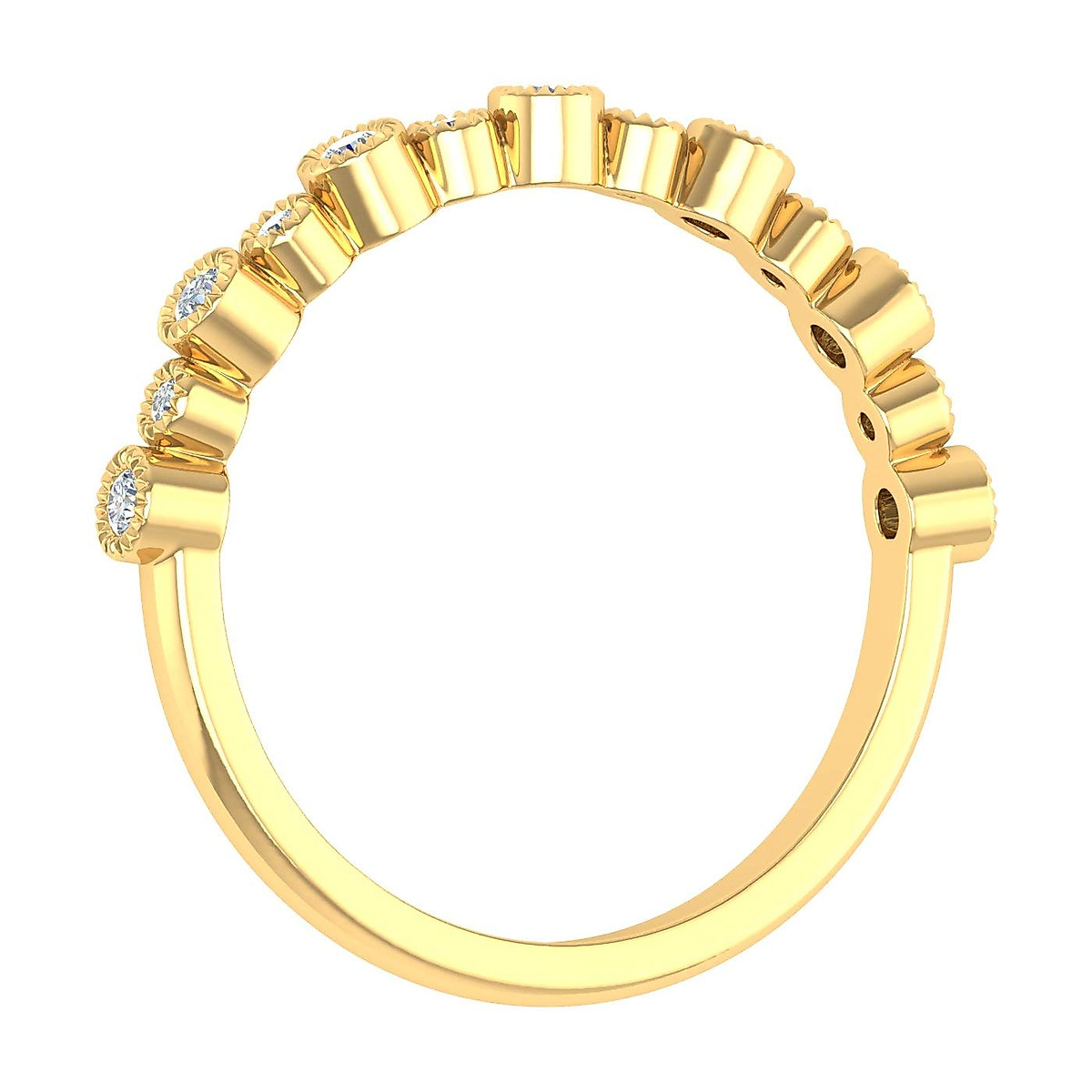 FINEROCK 1/5 Carat Bezel Set Round Diamond Wedding Band Ring in 10K Yellow Gold (Ring Size 5.5) (SI1-SI2 Clarity)