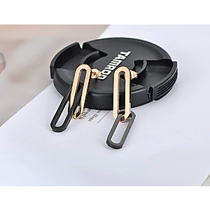 BOBOTUU Black Geometric Earrings for Women, Stainless Steel Hypoallergenic Statement Handmade Dangle Earrings, Trendy Rose Gold Chunky Dainty Women's Drop Earrings