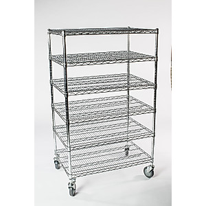Omega 18" Deep x 42" Wide x 60" High 6 Tier Chrome Wire Shelf Truck with 1200 lb Capacity