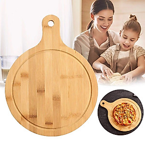 Guojanfon Bamboo Cutting Board,Meat Chopping Boards,Pizza Peel Paddle with Handle for Homemade Baking Pizza Bread Cake Fruit Vegetables (Round-Board)