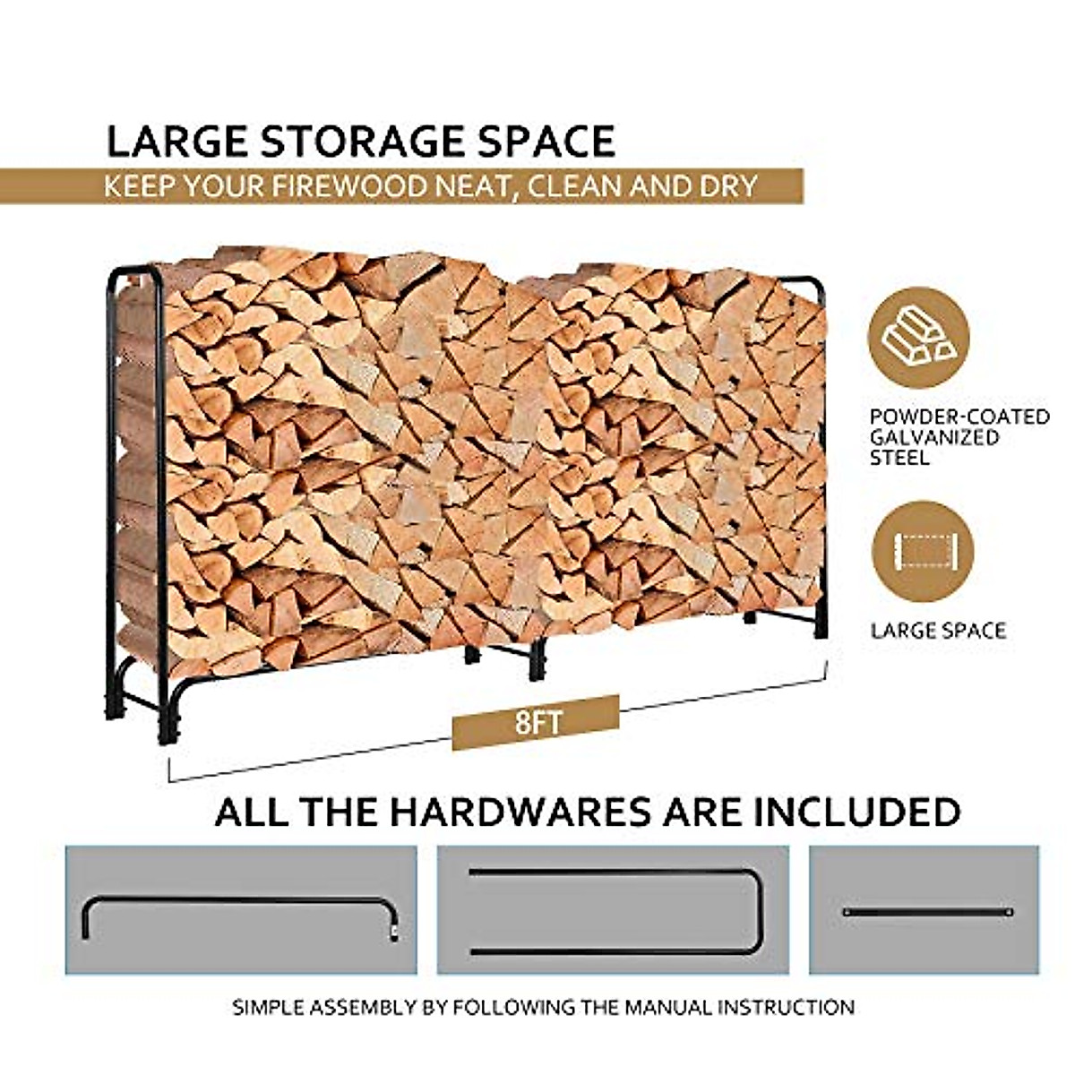 LIBMALL 6ft Outdoor Indoor Firewood Rack Log Holder with Waterproof Cover Combo for Wood Organizer and Storage