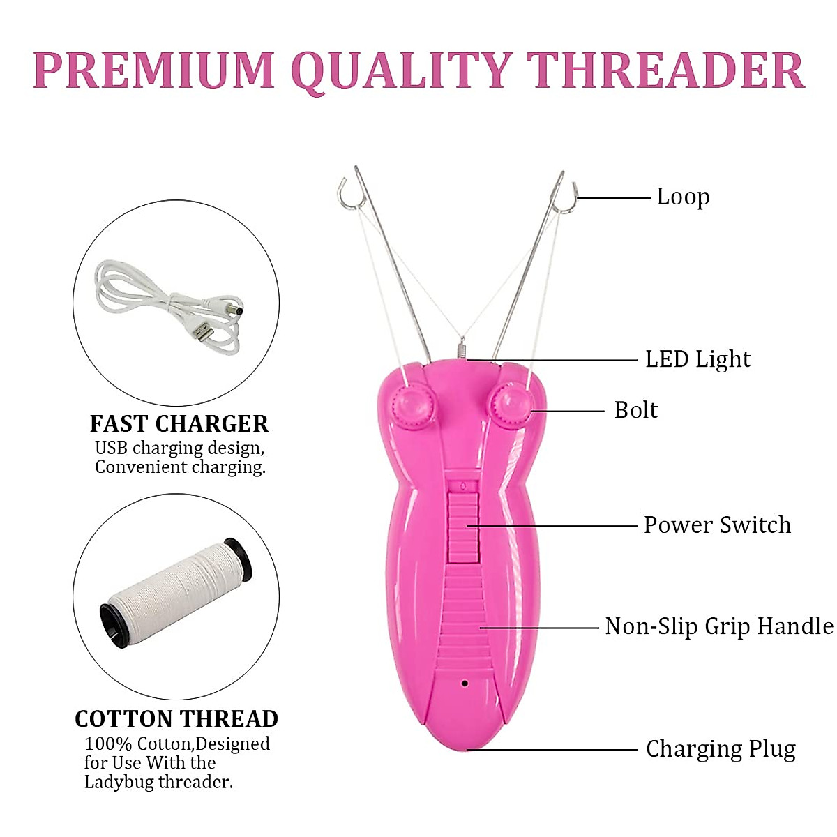 Electric Facial Hair Remover for Women,USB Rechargeable Thread Epilator Cotton Threading Hair Removal ​for Face Arms Legs Back