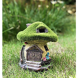 TIBLEN Solar Gnome Grass-Roof Mushroom Garden House , Outdoor Gnome House Figurine with Solar Lights, Little Garden Cottage Figurines