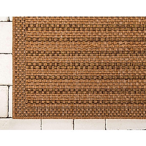 Unique Loom Outdoor Border Collection Area Rug - Checkered (8' x 11' 4" Rectangle, Light Brown)