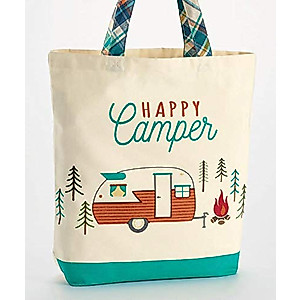 Design Imports DII Happy Camper Print Tote, Beige, wine redyellow, green, brown, red