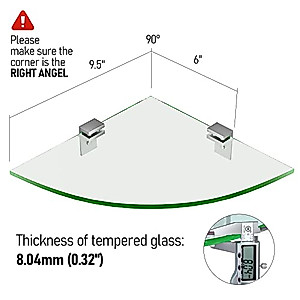 Bakzon 2-Pack Glass Corner Shower Shelves, Shower Wall Shelves for Inside Shower, Drill Free Shower Caddy Organizer with Aluminum Brackets for Bathroom