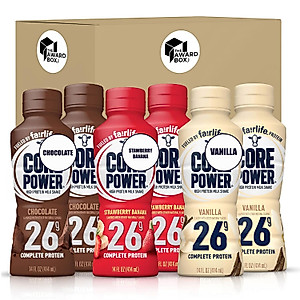 Core Variety Power Elite High Protein Shakes (26 Grams) 14 Oz. in The Award Box Packaging (Chocolate Vanilla Strawberry, 6 Pack)