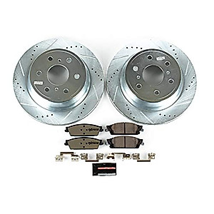 Power Stop K6562-36 Rear Z36 Truck & Tow Brake Kit, Carbon Fiber Ceramic Brake Pads and Drilled and Slotted Brake Rotors For Escalade Chevy Silverado 1500 Suburban Tahoe GMC Sierra 1500 Yukon 6 Lug