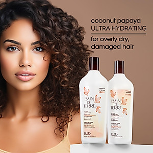 Bain de Terre Coconut Papaya Ultra Hydrating Shampoo, Moisture Quench for Dry, Damaged Hair, with Argan & Monoi Oils, Paraben-Free, Color-Safe, Vegan,13.5 Fl Oz