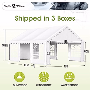 Sophia & William 16'x 20' Gazebo Party Tent White & Navy Blue, Outdoor Patio Wedding Event Camping Canopy Shade with 6 Removable Side Walls and Carry PE Bag, Heavy Duty Galvanized Steel Frame
