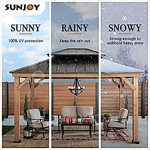Sunjoy 11 x 13 ft. Wood Gazebo Cedar Framed Gaezbos with Black Double Steel Hardtop Roof for Garden, Backyard Shade