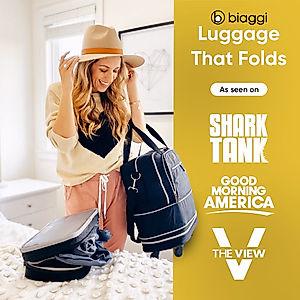 Biaggi Zipsak Boost! Foldable Underseat Carry-On Expands to Full Size Carry-On - Custom Sized Packing Cube Included (Black)