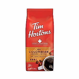 Tim Hortons Colombian, Medium-Dark Roast Ground Coffee, Perfectly Balanced, Always Smooth, Made with 100% Arabica Beans, 12 Ounce Bag