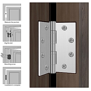 OTINUBEE 304 Stainless Steel Door Hinges 6 Pack, 4'' X 4''Heavy Duty Commercial Door Hinge with Silent Steel Plain Ball Bearing, Stainless Higne for Exterior & Interior Doors, Silver