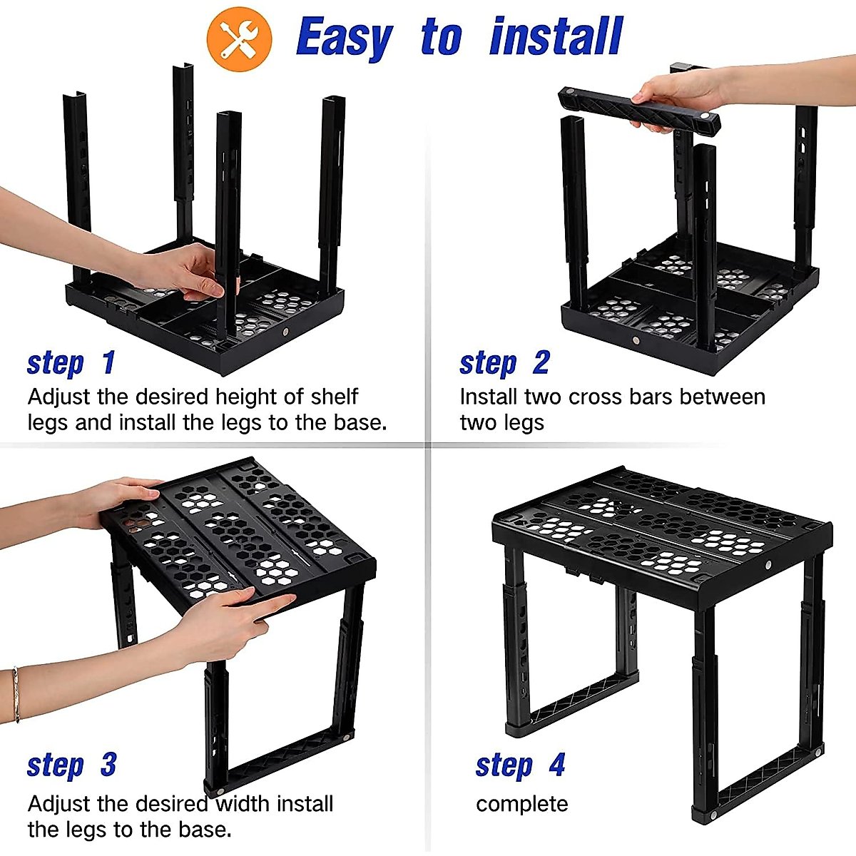 Locker Organizer Shelf， Adjustable Width and Height, Ideal Locker for School, Office, and Gym Lockers (Black 2 Pack)