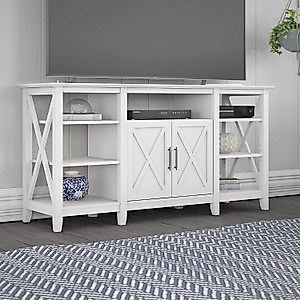 Bush Furniture Key West Tall TV Stand for 65 Inch TV in Pure White Oak, Farmhouse Entertainment Center with Storage