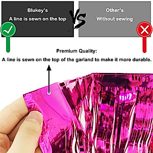 Blukey 10 Feet by 15 Inch Fuchsia Foil Fringe Garland - Pack of 3 | Shiny Metallic Tinsel Banner | Ideal for Parade Floats, Bridal Shower, Wedding, Birthday, Christmas | Wall Hanging Drapes