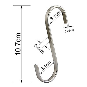 RuiLing Premium 6 Pack Size X-Large Brushed Stainless Flat S Hooks Kitchen Pot Pan Hanger Clothes Storage Rack.