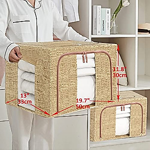 choedii Storage Containers 2-Pack Stackable Large Foldable Clear Organizer Bags for Organizing Clothes Waterproof Bin Box with Lid Zipper Handles 66L (Beige 2pcs)