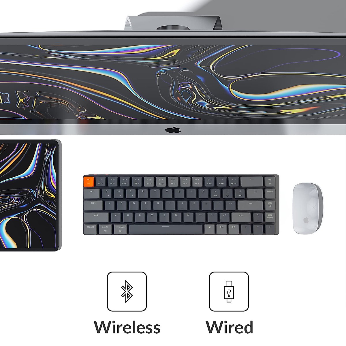 Keychron K7 Ultra-Slim 65% Layout 68 Keys Wireless Bluetooth/Wired Mechanical Keyboard, Hot Swappable Low-Profile Gateron Red Switch RGB LED Backlit Keyboard Compatible with Mac Windows