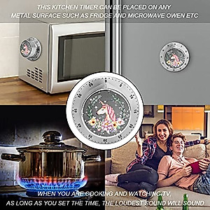 Kitchen Timer Unicorn Floral Magnetic Countdown Clock for Cooking Teaching Studying
