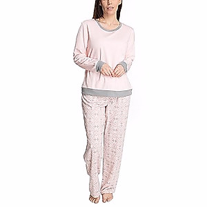Hanes Women's Holiday Hibernation Longsleeve Top and Pajama Bottom French Terry Sleep and Lounge Set, Pink/Cotton Candy, 2X