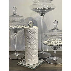 Bling Crystal Paper Towel Holder Roll Holder, Cute and Filled with Sparkly Crushed Diamonds, Stunning Silver, Mirrored Glass, Kitchen Countertop / Bathroom Tissue Holder, 13in x 6.3in