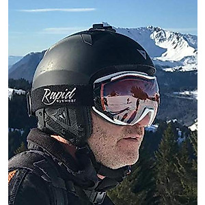 Rapid Eyewear Tahko SKI and SNOWBOARD GOGGLES TO WEAR OVER GLASSES for Men and Women. Mirrored UV Double Lens Anti Fog System. OTG Fit Over Your Spectacles. Black - White & Orange Mirror Lenses