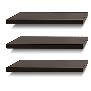 SAUMONIERES Floating Shelves Wall Shelf Solid Wood for Bathroom Bedroom Kitchen Wall Decor Set of 3, Espresso Wall Shelves