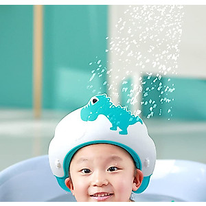 Baby Shower Cap for Washing Hair, Cartoon Dinosaur Kids Bath Hat Protect Baby’s Eye and Ear, Shampoo Visor Shield for Toddler Kids Child Infant, Blue