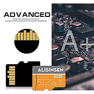512GB Micro SD Card with Sd Adapter 512GB Memory Cards for Camera (Class 10 High Speed), TF Memory Card for Phone Computer Game Console, Dash Cam, CaHZorder, Surveillance, Drone(512GB)