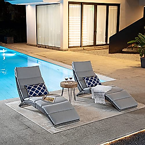 JOIVI Patio Chaise Lounge, Outdoor Lounge Chair, PE Rattan Foldable Chaise Lounger with Removable Light Gray Cushion, Suitable for Poolside, Garden, Balcony 2 Pack
