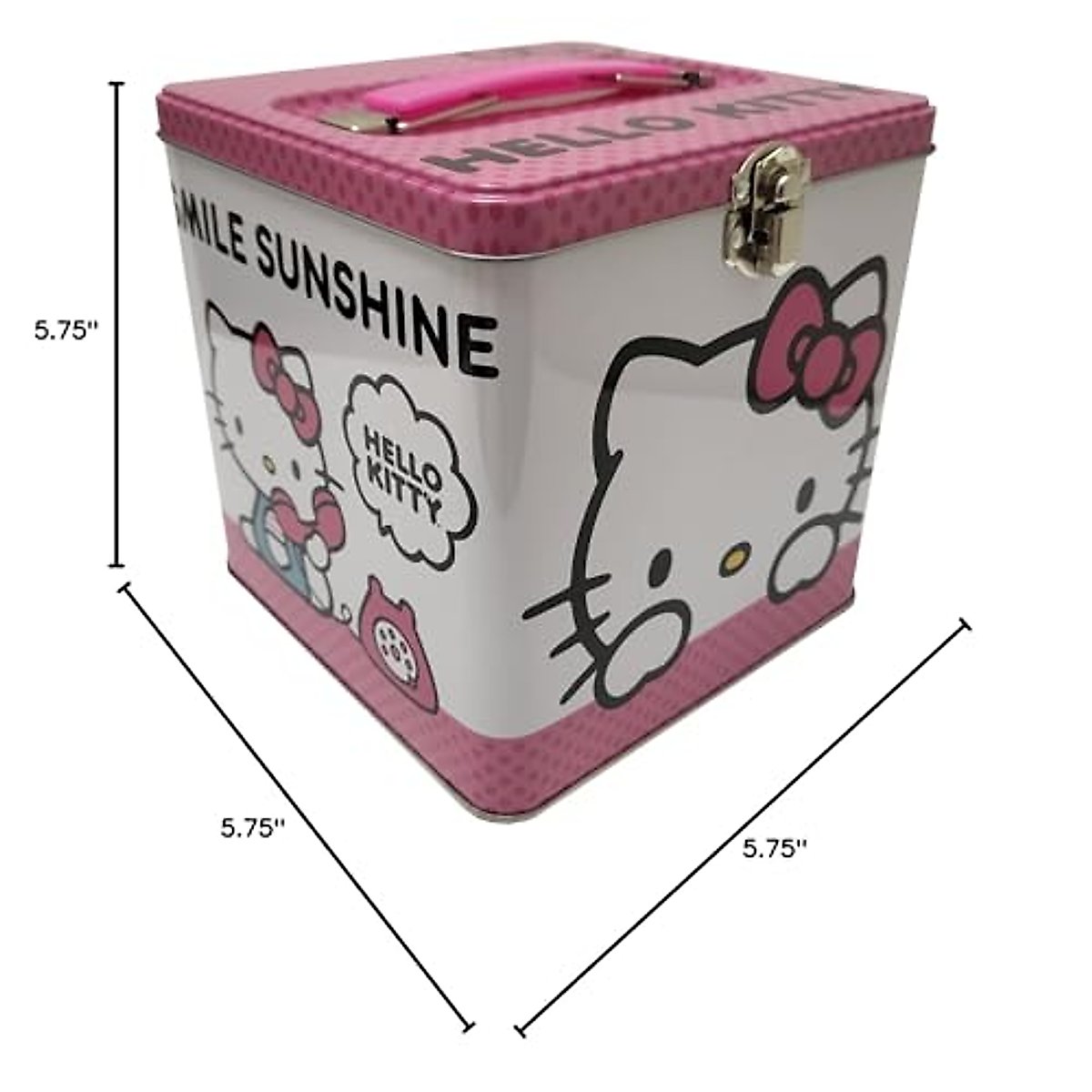 The Tin Box Company Hello Kitty Stack Store and Carry Tin. Stackable Tin Box with Handle,Pink and White, Storage Box, 5.75" Height, Clasp and Hinge on Lid