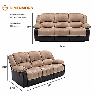 Nathaniel Home Manual Double Reclining Sofa PU Leather Upholstered 3-Seat Couch for Living Room Home Theater, Beige