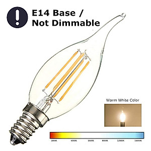 E14 Base LED Light Bulbs 4W CA11 Antique Candelabra Filament Candle Lamp Bulb, Energy Saving Warm White 2700K Vintage Style Flame Shape Bent Tip Bulb (10 Pack)