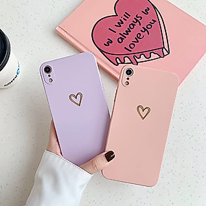 Ownest Compatible with iPhone XR Case for Soft Liquid Silicone Gold Heart Pattern Slim Protective Shockproof Case for Women Girls for iPhone XR-Purple