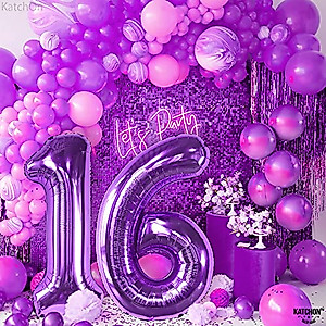 KatchOn, Purple 16 Balloon Numbers - Giant, 40 Inch | Purple Number 16 Balloon for Sweet 16 Birthday Decorations for Girls | 16 Birthday Balloons, Purple 16th Birthday Decorations | 16 Year Decoration