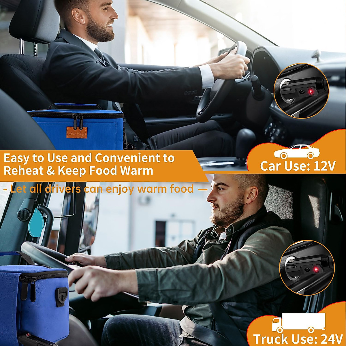 Aotto Portable Oven Electric Lunch Box Food Heater - 12V/24V 2-in-1 Car Food Warmer, Heated Lunch Box for Adults, Cook, Reheat, and Keep Meals Warm for Car, Truck, Travel - Blue