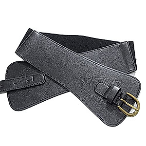 AWOCAN Women Leather PU Elastic Stretchy Corset Cinch Belt Print Retro Cinch Belt Wide Waist Belt (black)